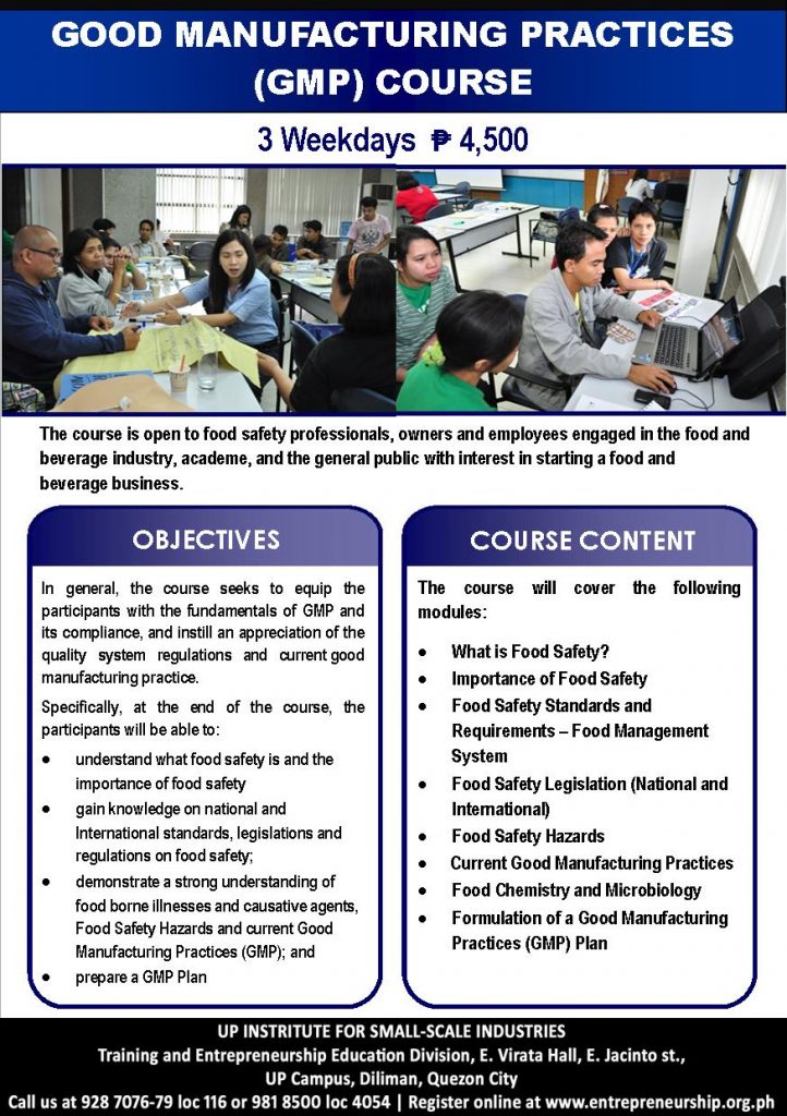 Good Manufacturing Practices Course | Institute for Small-Scale Industries