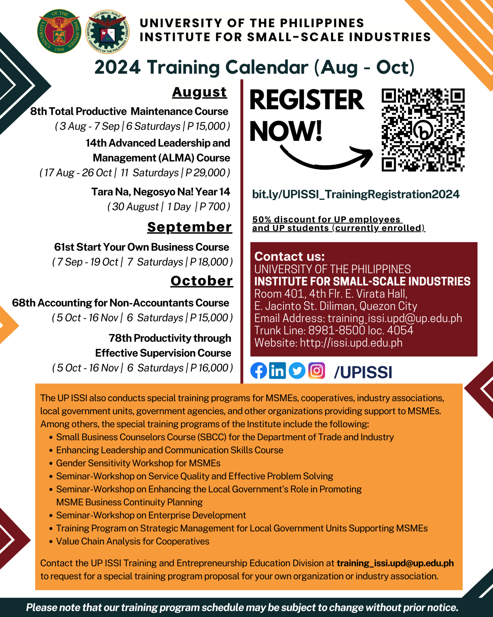 The 2024 Training Calendar is finally here | Institute for Small-Scale ...